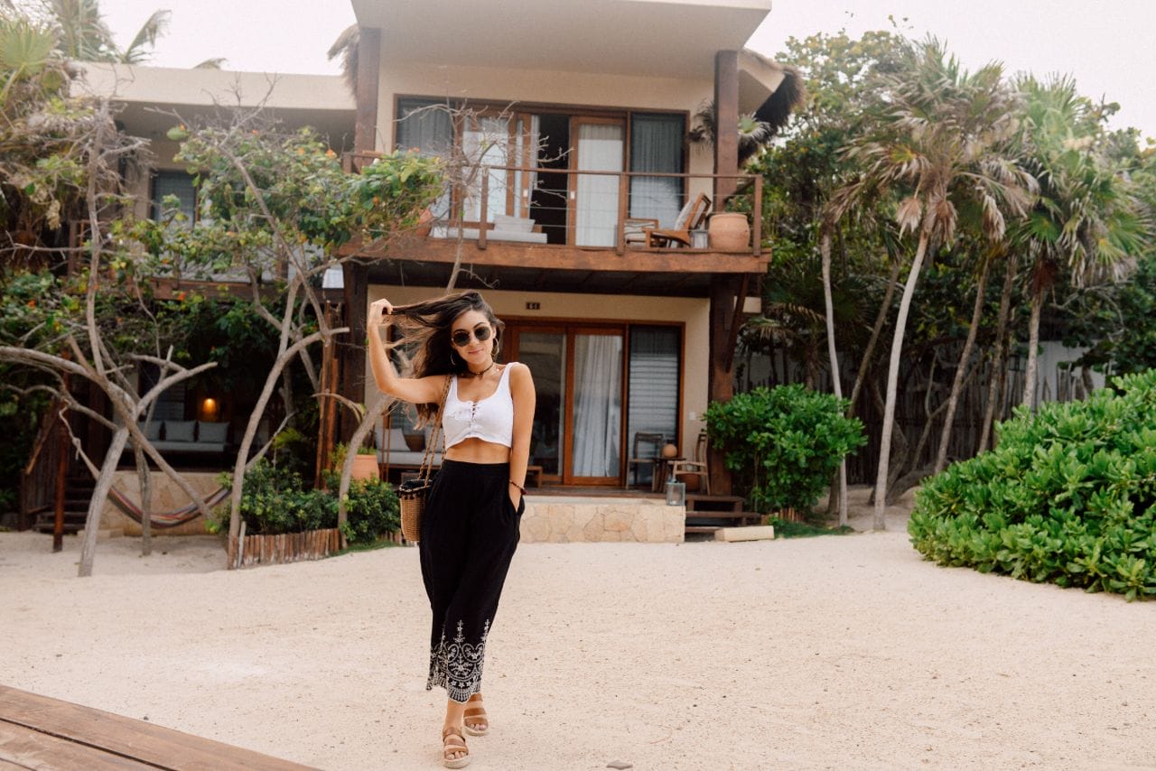 Boho chic in Tulum: Topshop Embroidered trousers and crop top - Style ...